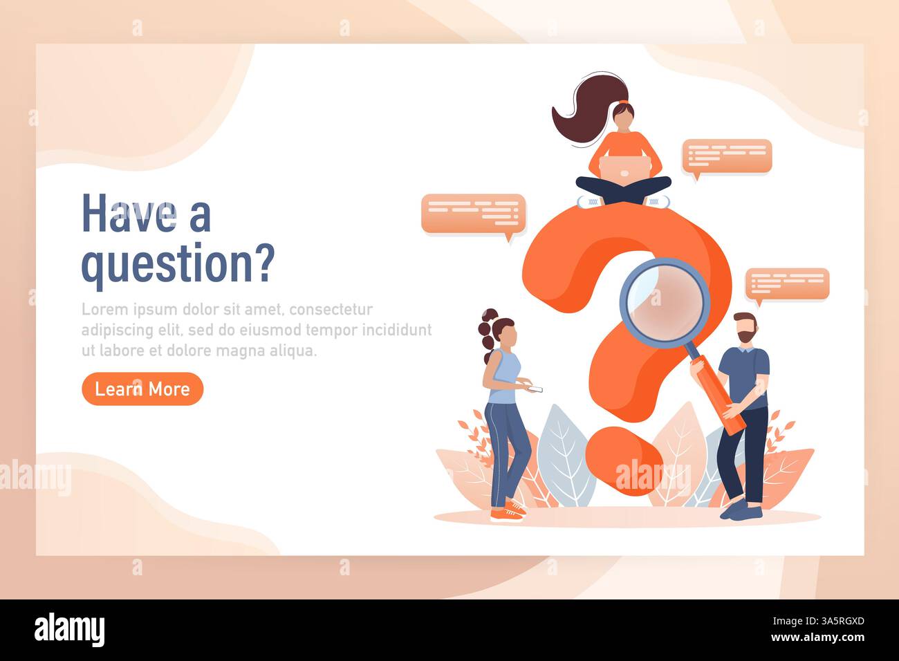 Frequently asked questions page template. Vector web banner. Customer ...