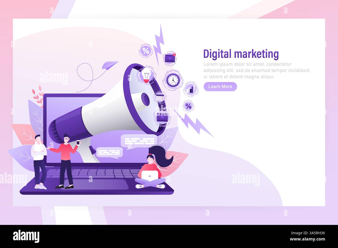 Digital marketing people megaphone in abstract style. Flat vector ...