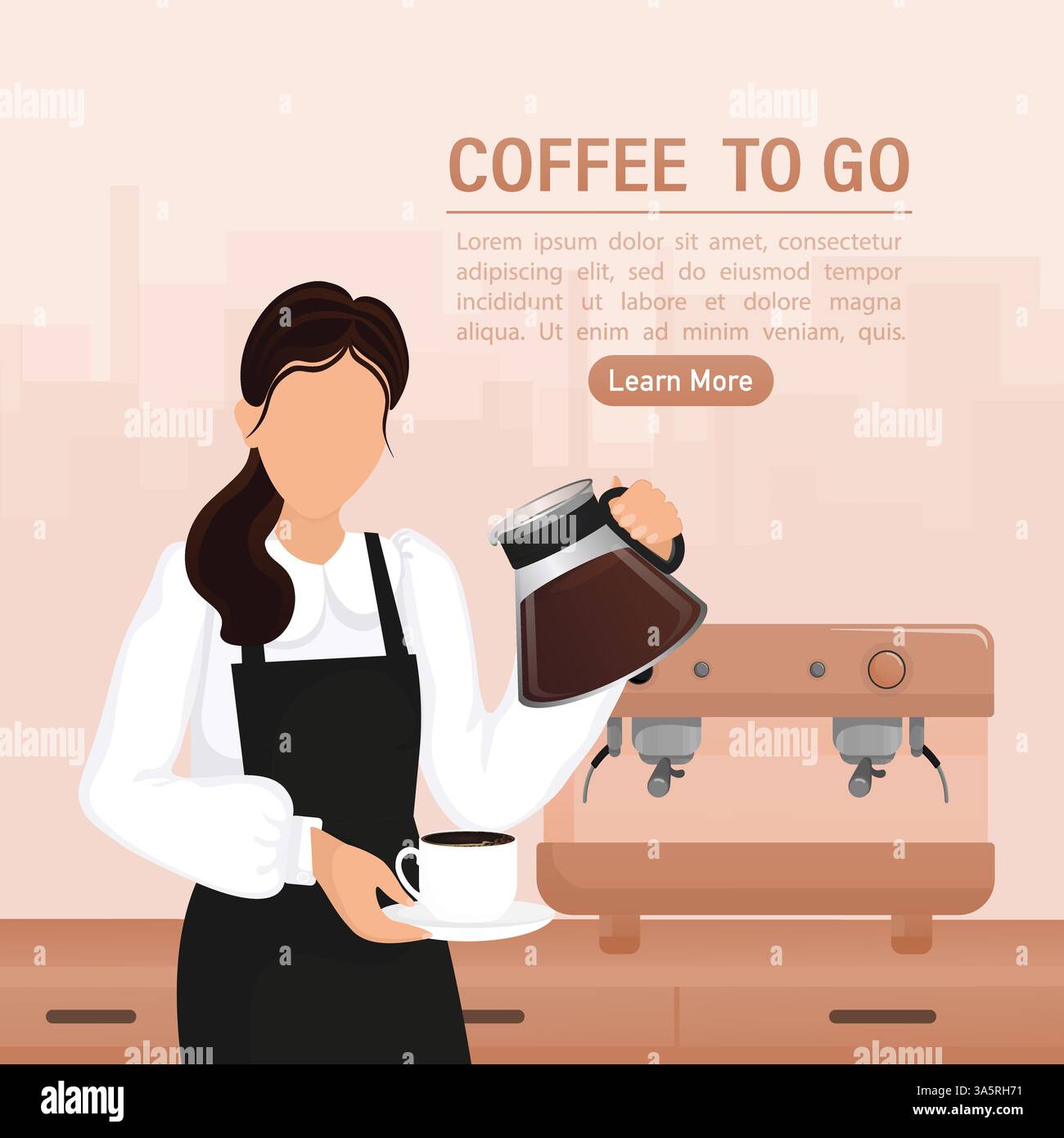Flat illustration with coffee to go people. Cartoon barista ...