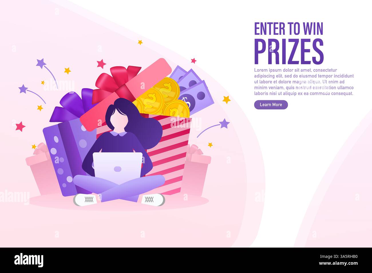 Cartoon character enter to win prizes. Holiday banner. Vector design ...
