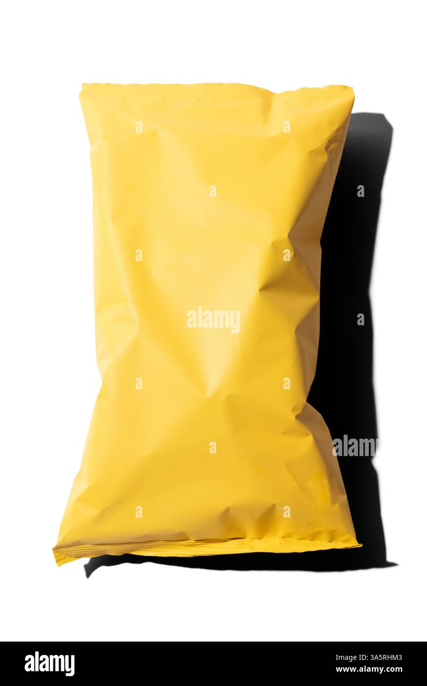 Yellow potato chips package mockup isolated on white background Stock ...