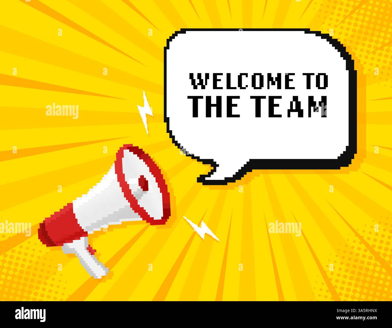 Welcome to the team megaphone for banner design. Pixel style.Vector ...