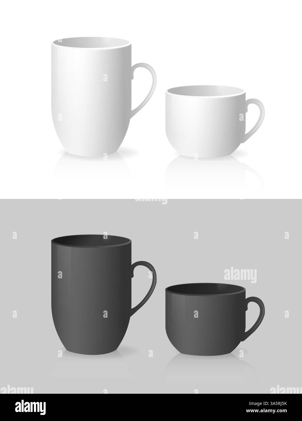White and black empty cups in classic style on transparent background ...