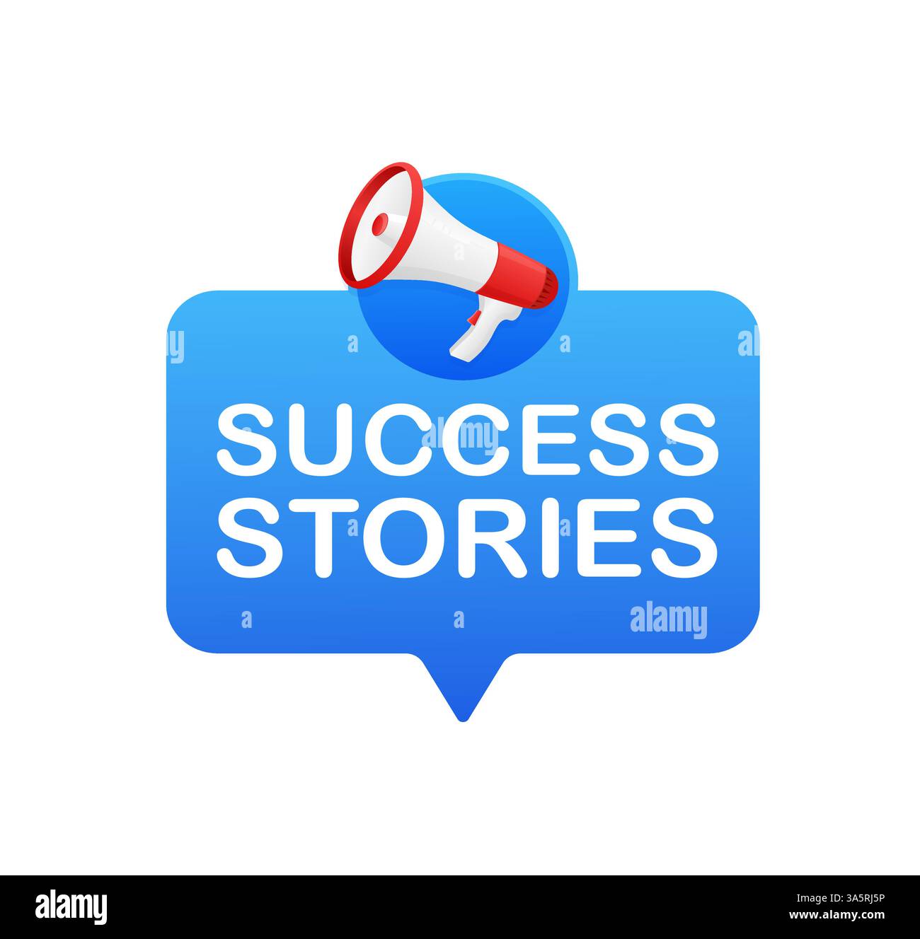 Success stories. Badge with megaphone icon. Flat vector illustration on ...
