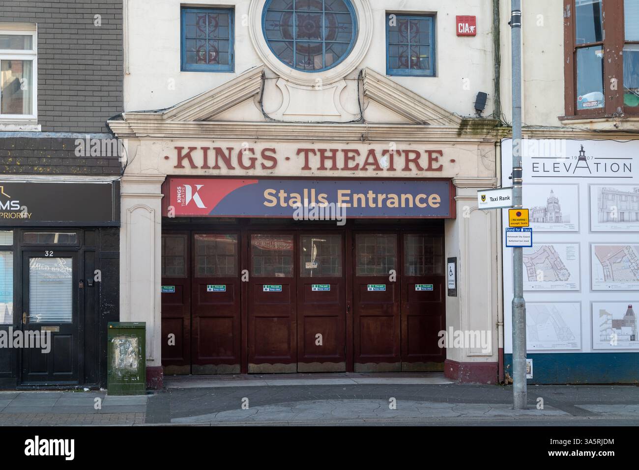 Stall entrance at the side of the Kings theatre in Portsmouth. March ...