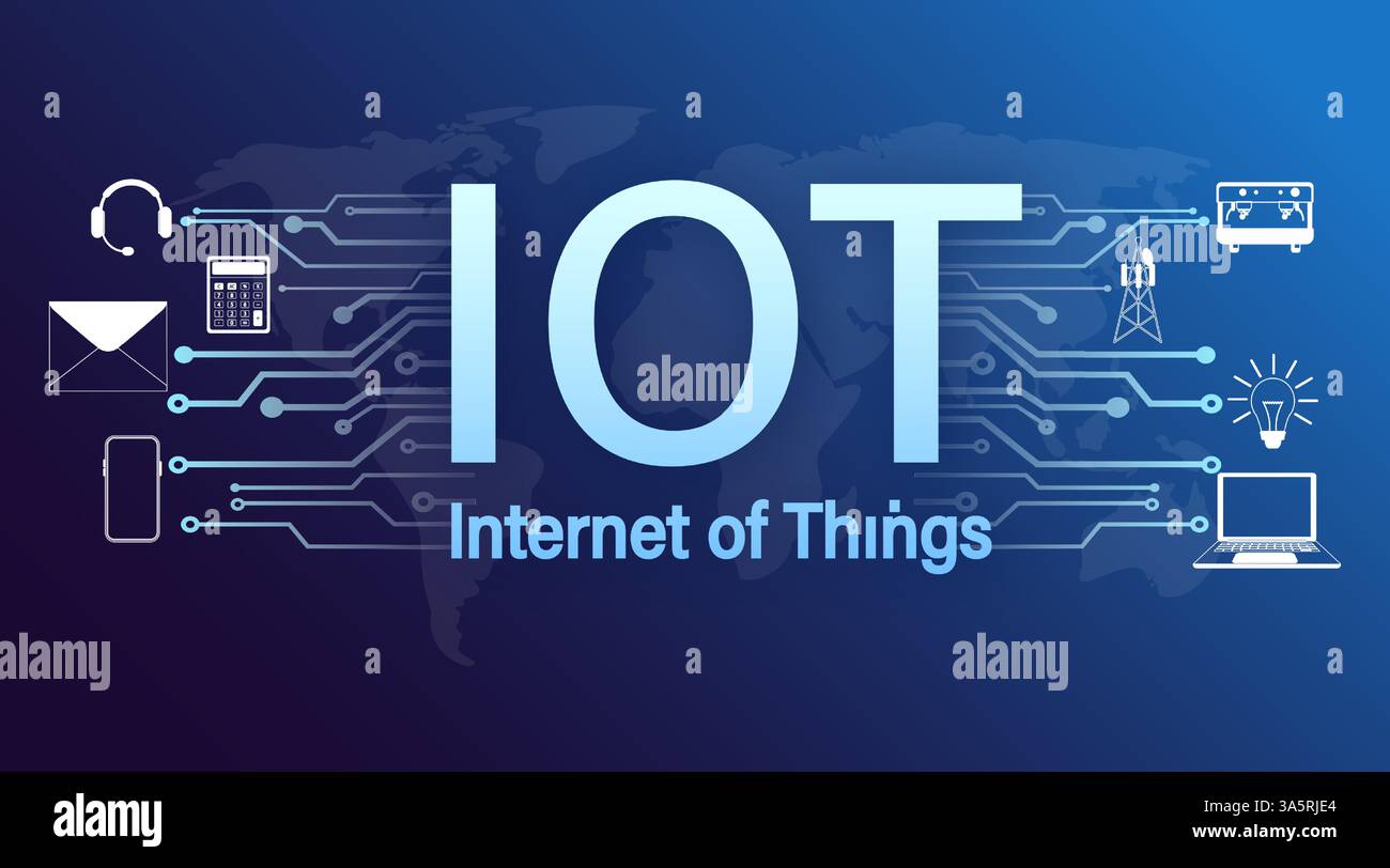 IOT. Internet of things, devices and connectivity concepts on a network. Spider web of network ...