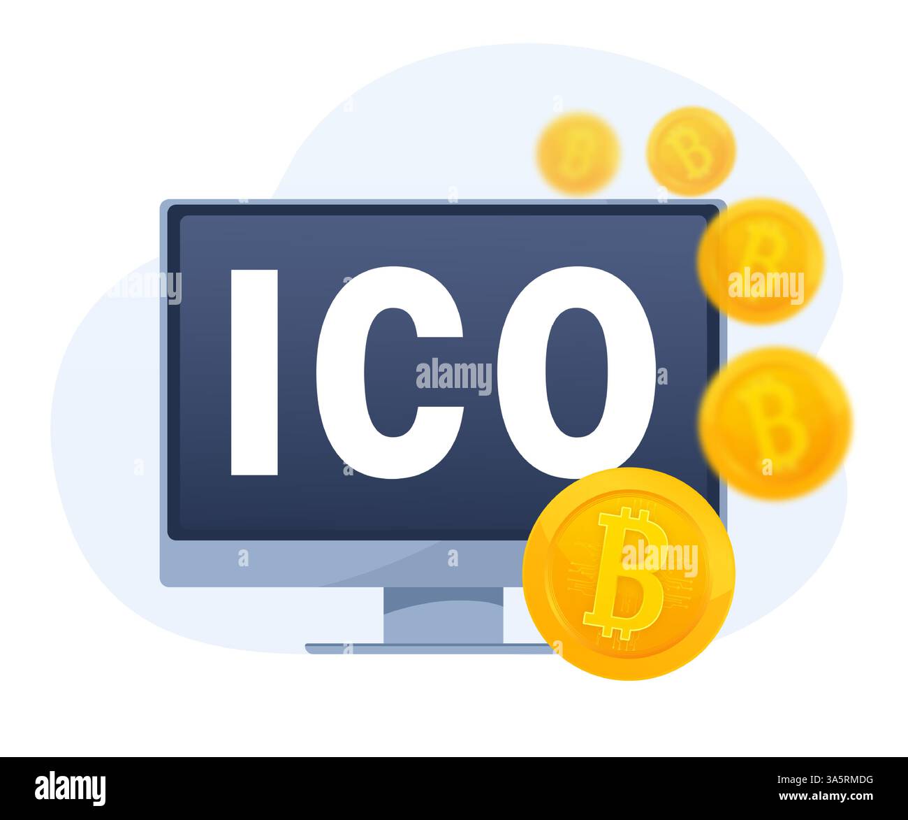 Initial coin offering, ICO Token production process vector illustration. Cryptocurrency trading ...