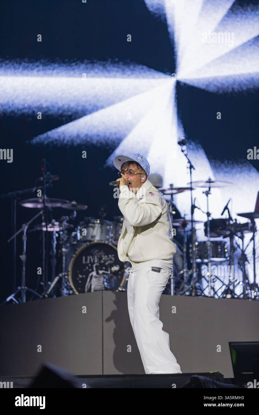 Milano, Italy. 23rd Mar, 2025. Emanuele Palumbo, aka Geolier, performs in Unipol Forum, Milan ...