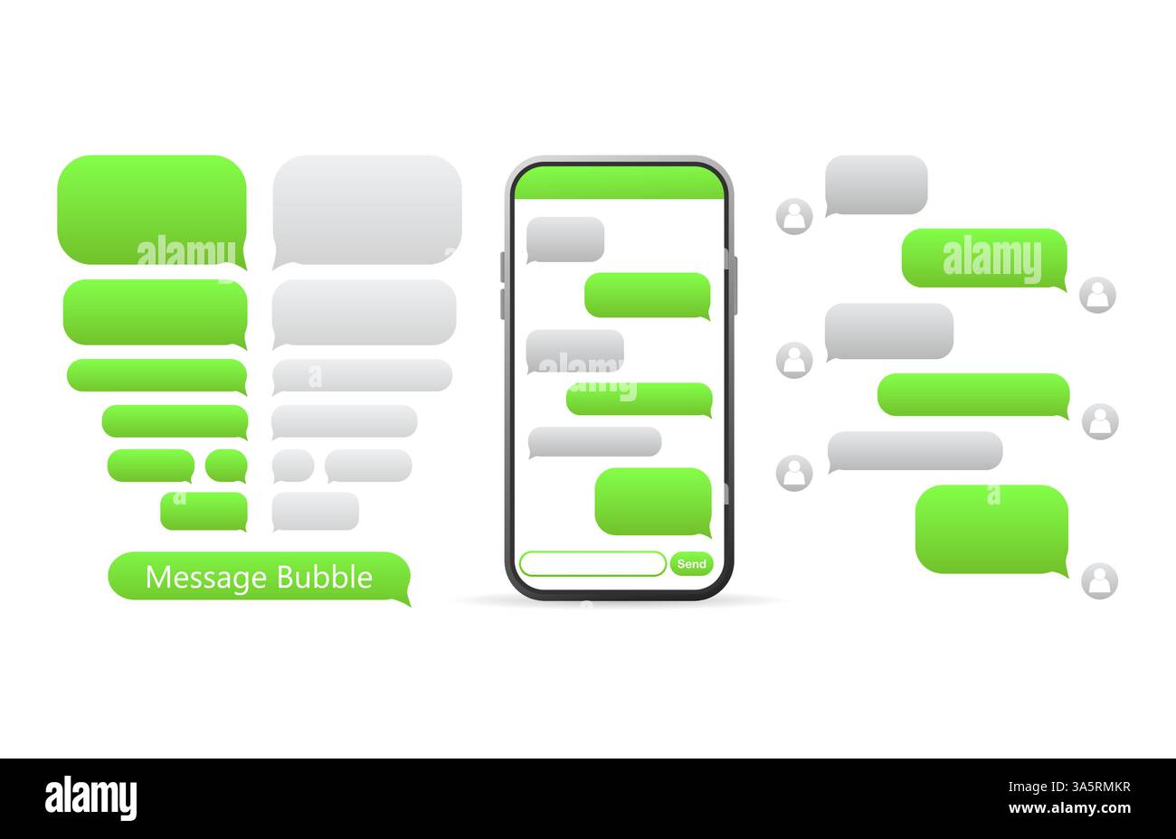 Flat green button on white background. Talk bubble speech icon ...