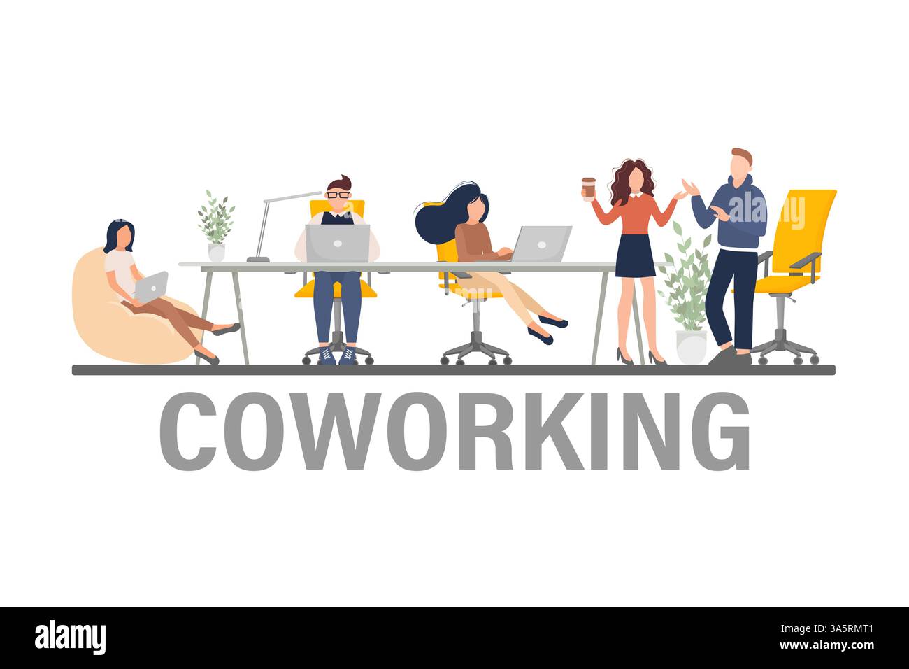 Coworking space illustration. Business people teamwork. Vector flat ...