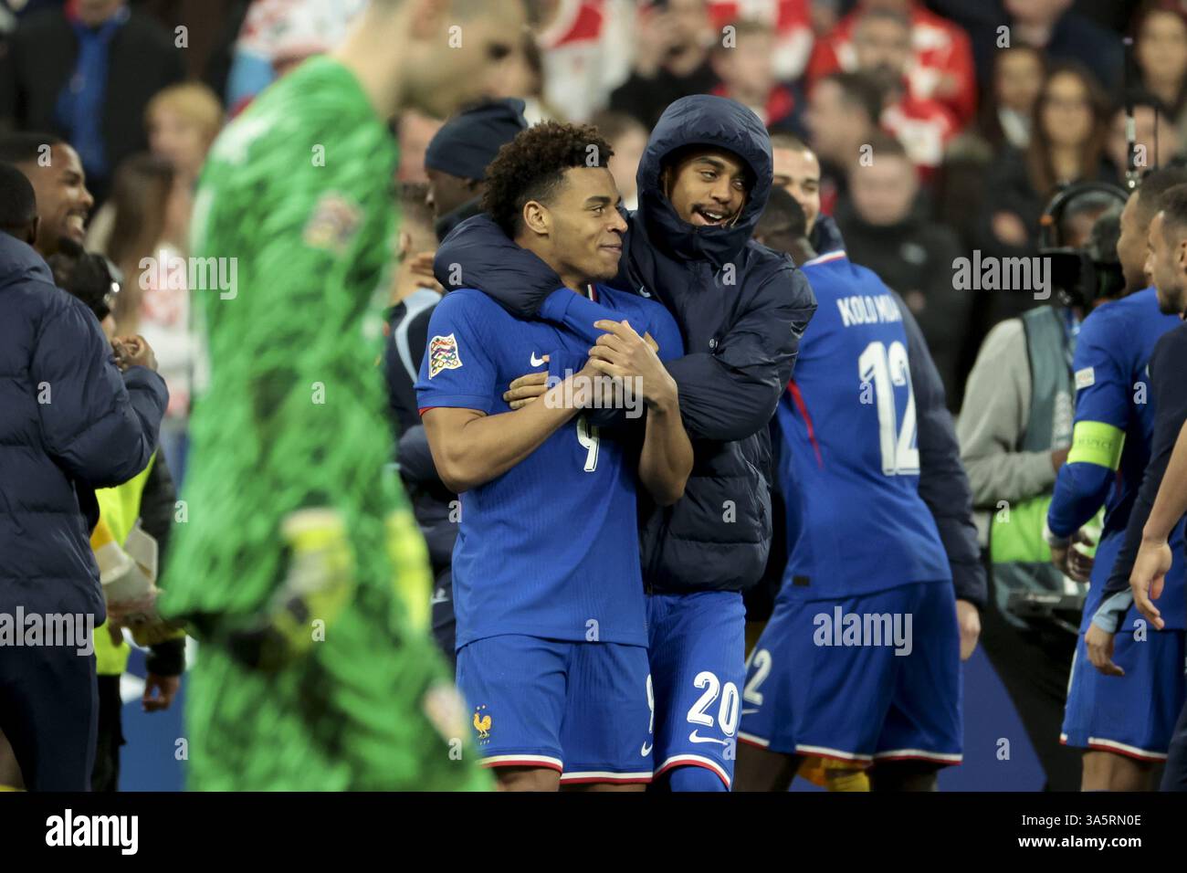 Desire Doue and Bradley Barcola of France celebrate the victory ...