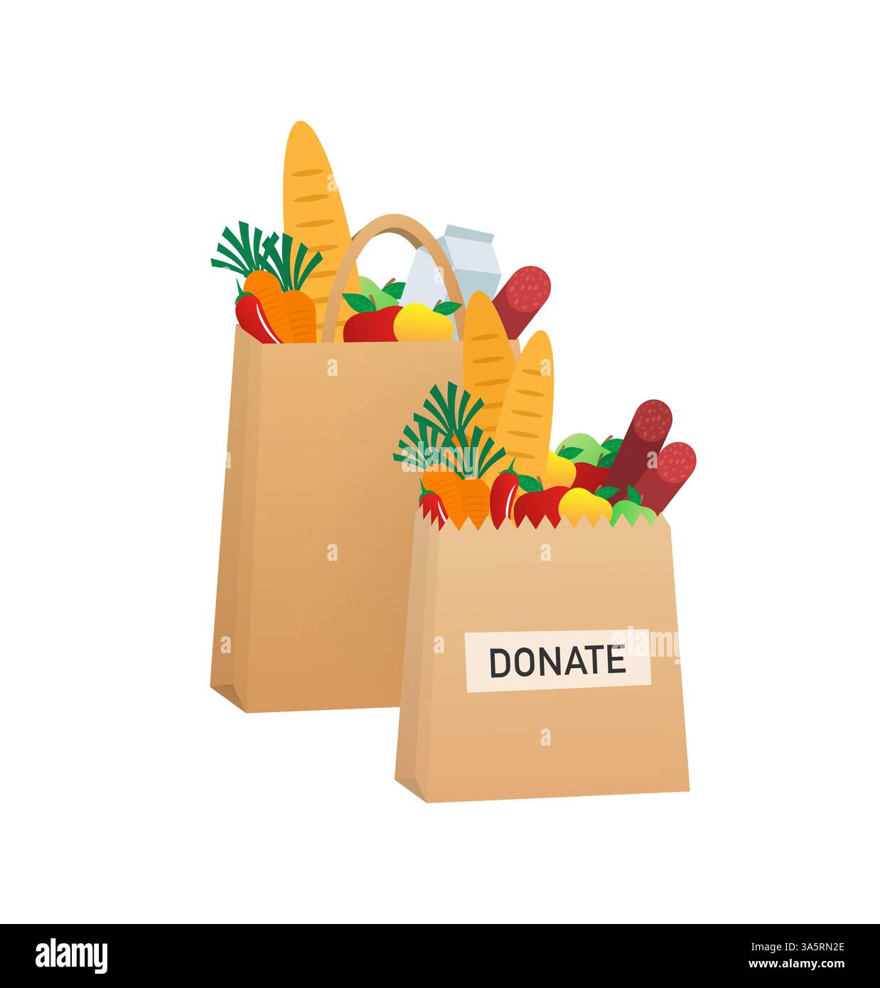 Cartoon food donation for flyer design. Food in carton package. Cartoon ...