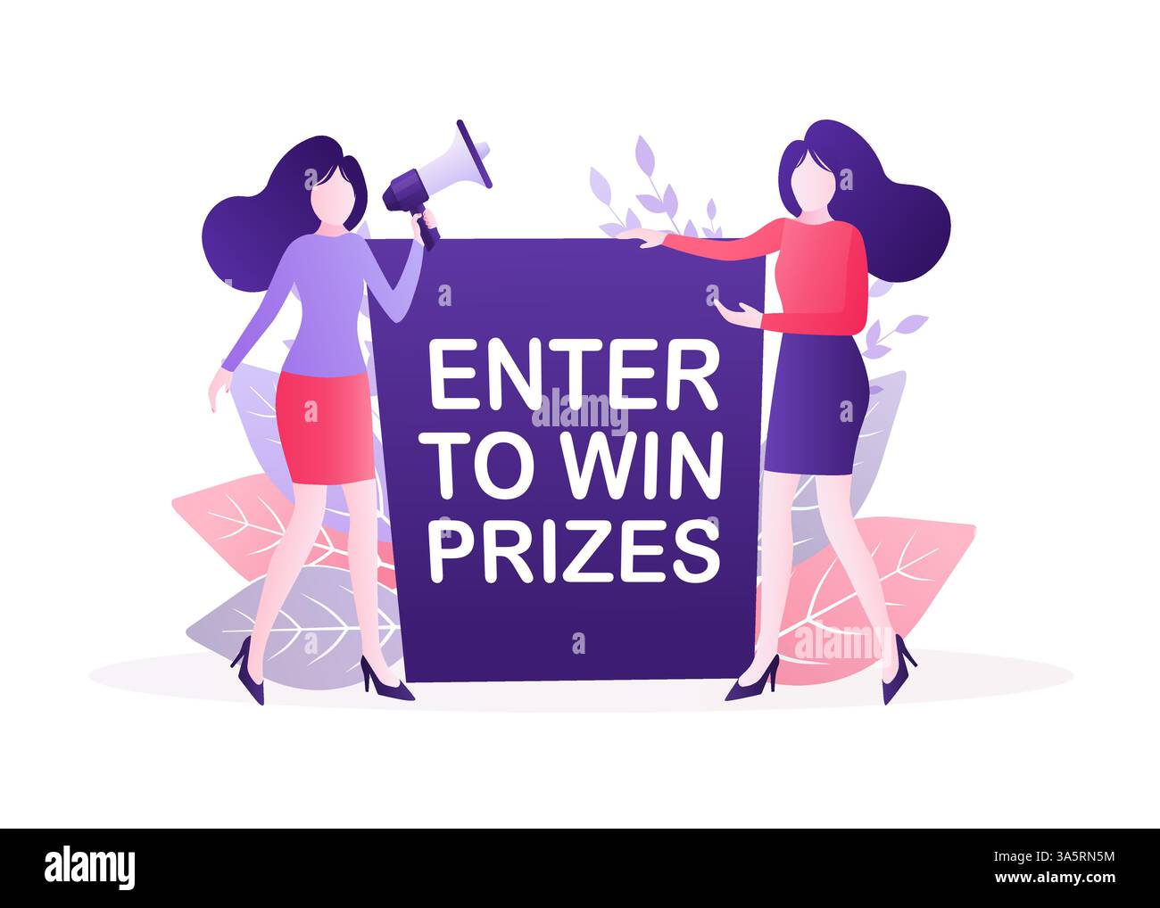 Cartoon character enter to win prizes. Holiday banner. Vector design ...