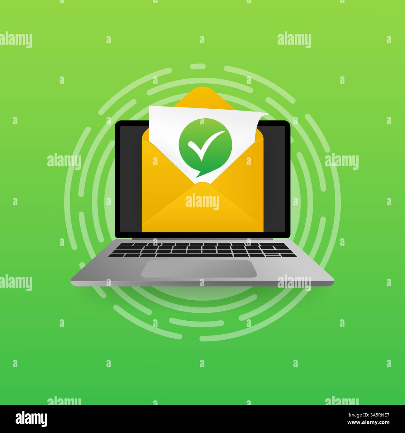 Modern illustration with approved letter laptop. Web design, mobile app ...