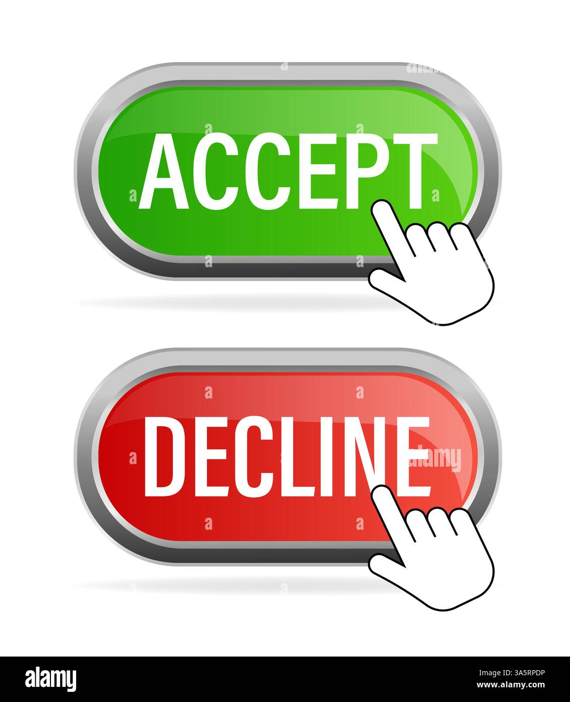 Green and red accept decline button. Abstract web template with red accept decline on white ...