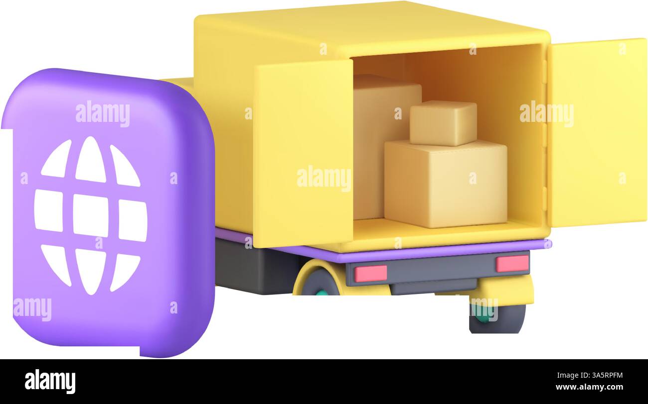 International cargo postal parcel delivery courier truck open van 3d ...