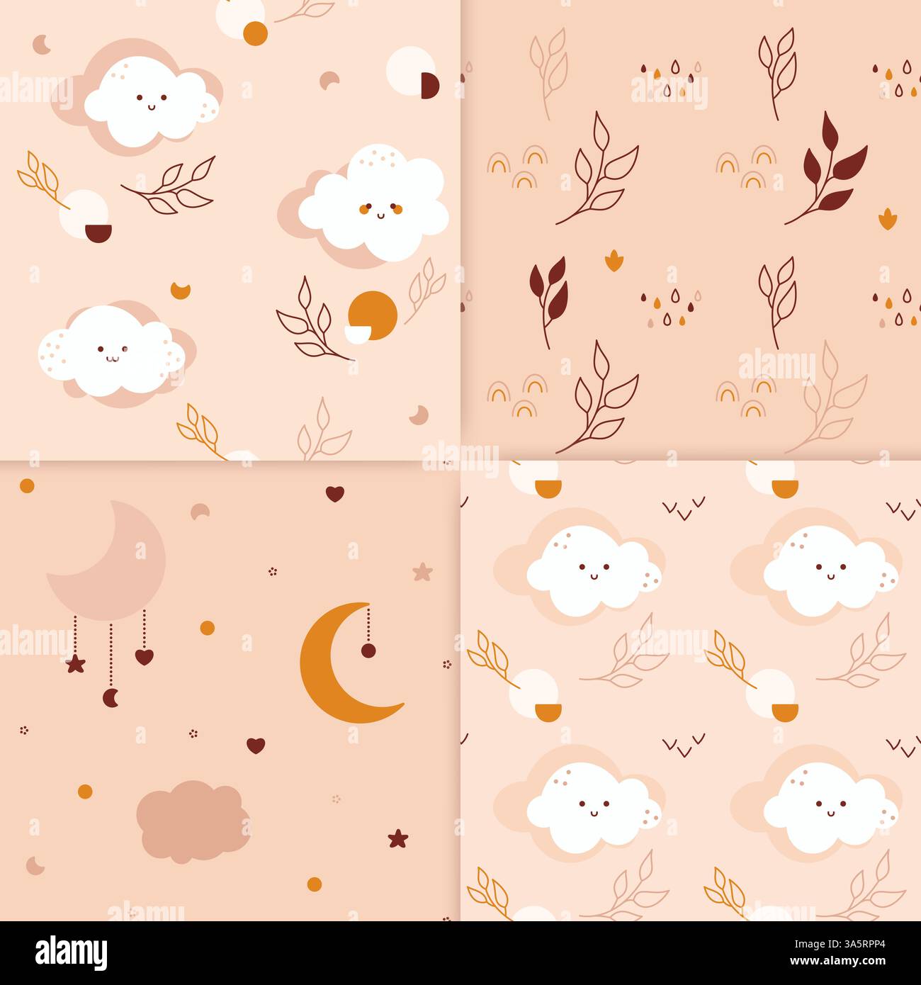 Four baby seamless patterns. Gender neutral color repeating pictures ...