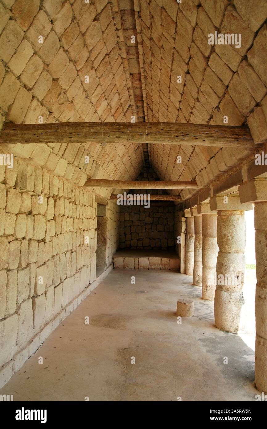 Mexico. Yucatan. Uxmal city. Puuc style. The Quadrangle of the Birds west building. Stone ...