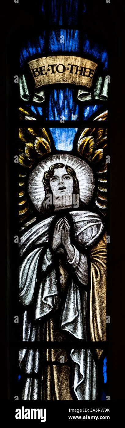 Angel stained glass by Archibald J Davies Stock Photo - Alamy