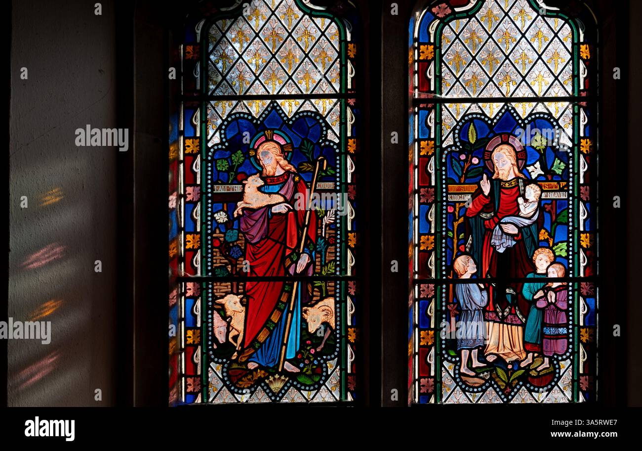 Stained glass in St. Mary`s Church, Clipsham, Rutland, England, UK ...