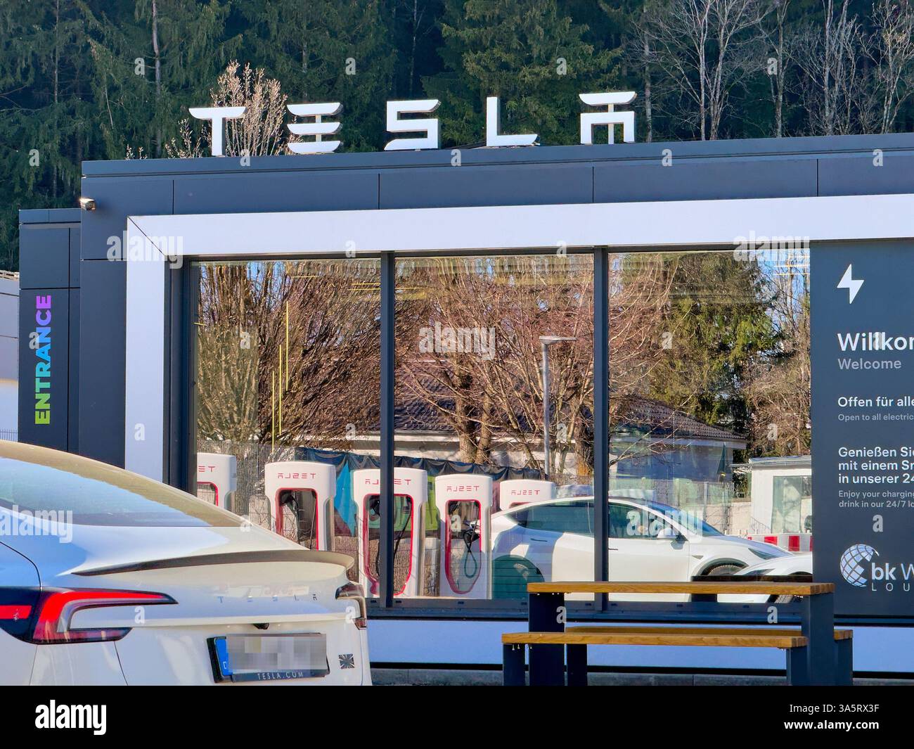 Tesla Super Charger power station and rest stop in Fuessen, Germany ...