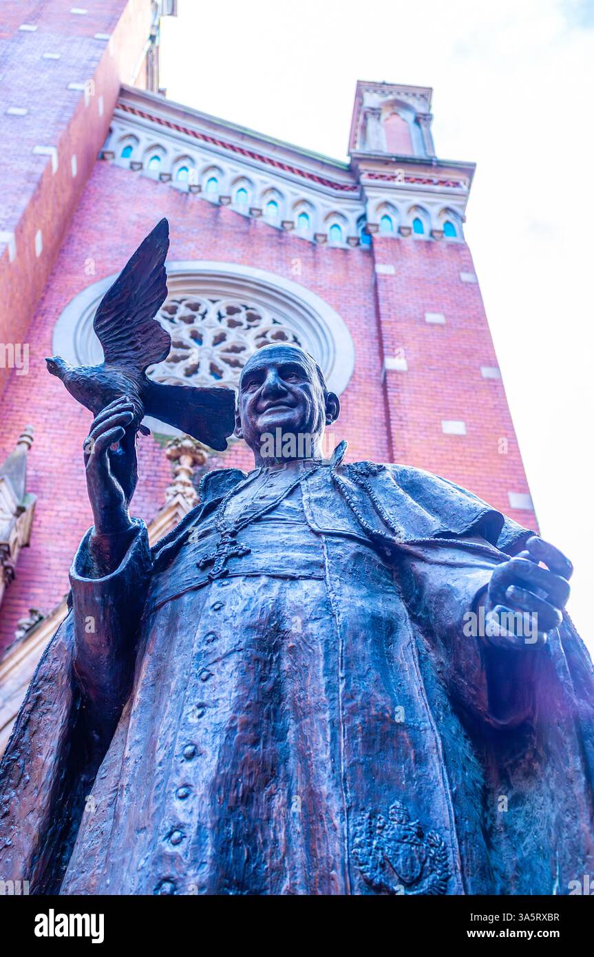 The statue of Pope John XXIII in the garden of the Church of St Anthony ...