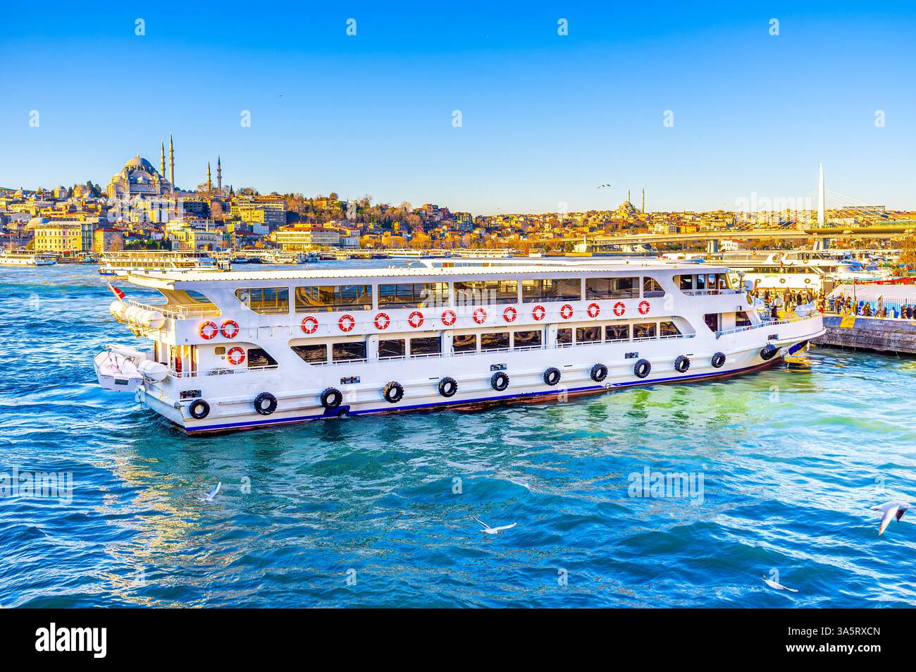 Passenger ferries at Karakoy pier next to Galata Bridge, Istanbul ...