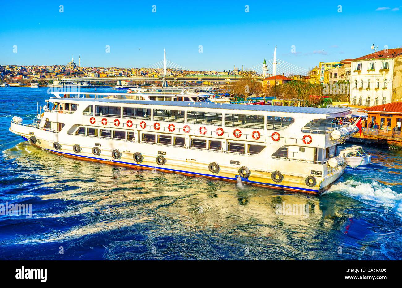 Passenger ferries at Karakoy pier next to Galata Bridge, Istanbul ...