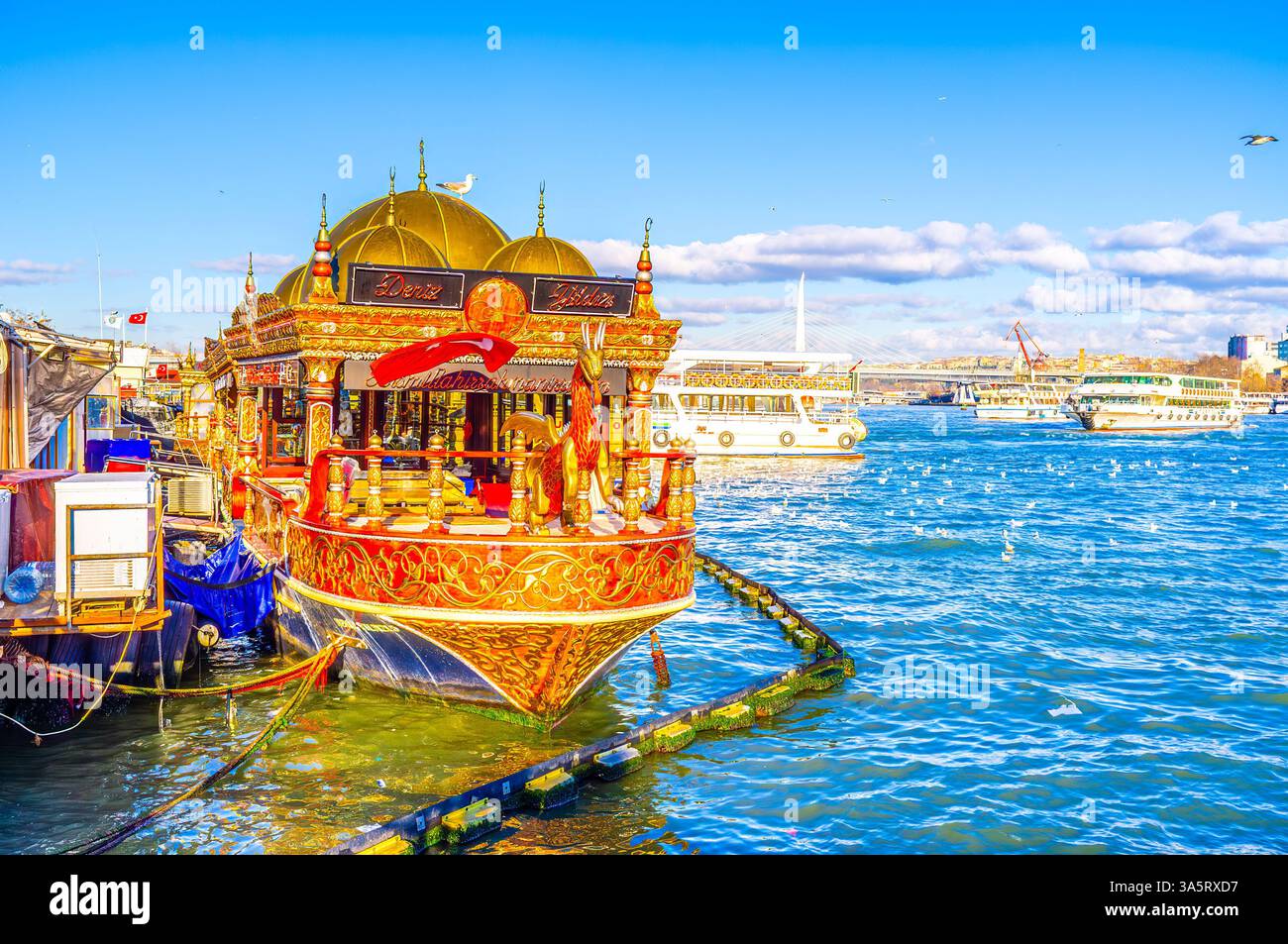 The Fatih district with Eminonu Pier and its colorful boat-restaurants, is a popular culinary ...