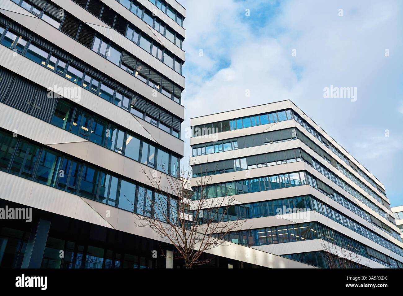 Modern office buildings with glass and concrete facades in city ...