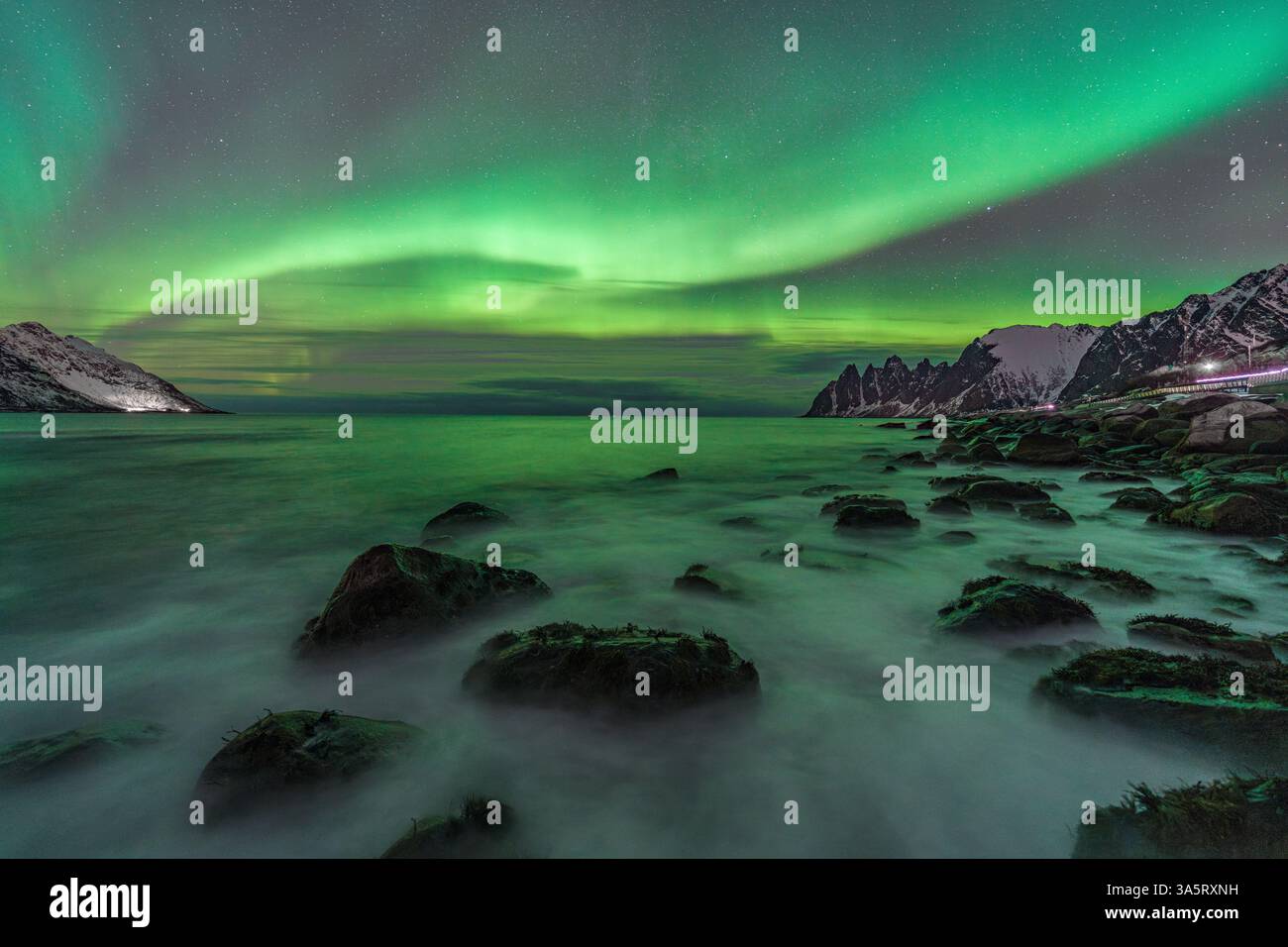 Cold arctic sea under the Northern Lights Stock Photo - Alamy