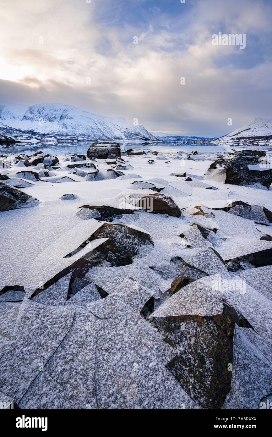 Fjord covered of ice sheets in the cold arctic winter Stock Photo - Alamy