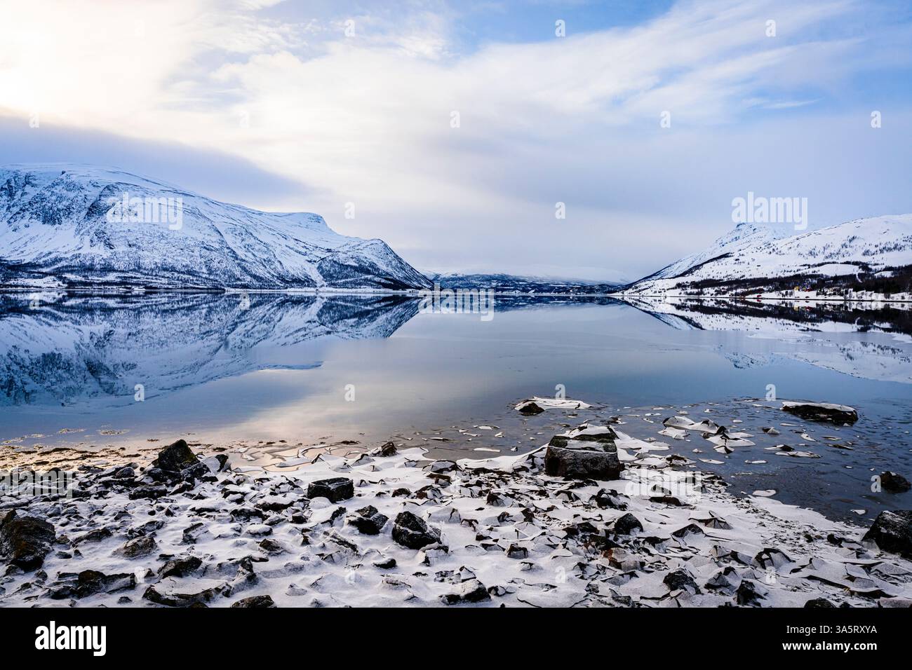 Cold waters of Langfjorden in winter, Finnmark Stock Photo - Alamy