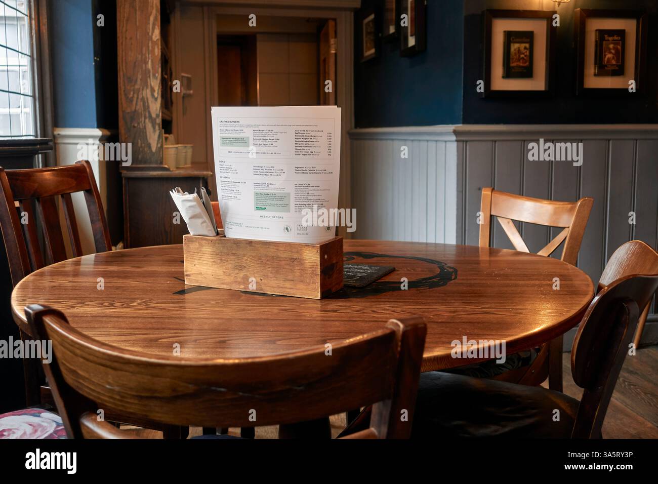 Pub dining table, public house interior, England, UK Stock Photo - Alamy
