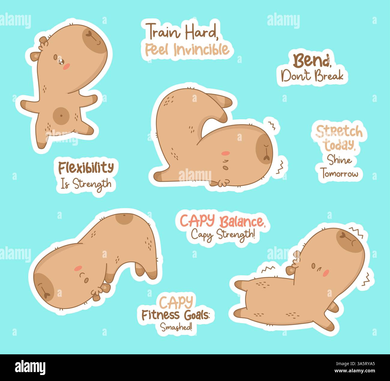 Cute capybara sportsman stickers collection. Funny isolated Cartoon ...