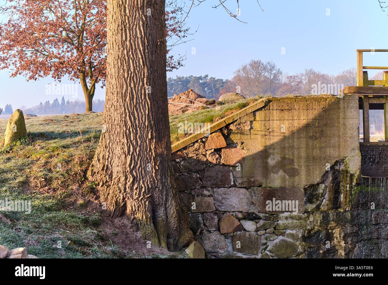 Water flows over wooden dam hi-res stock photography and images - Alamy