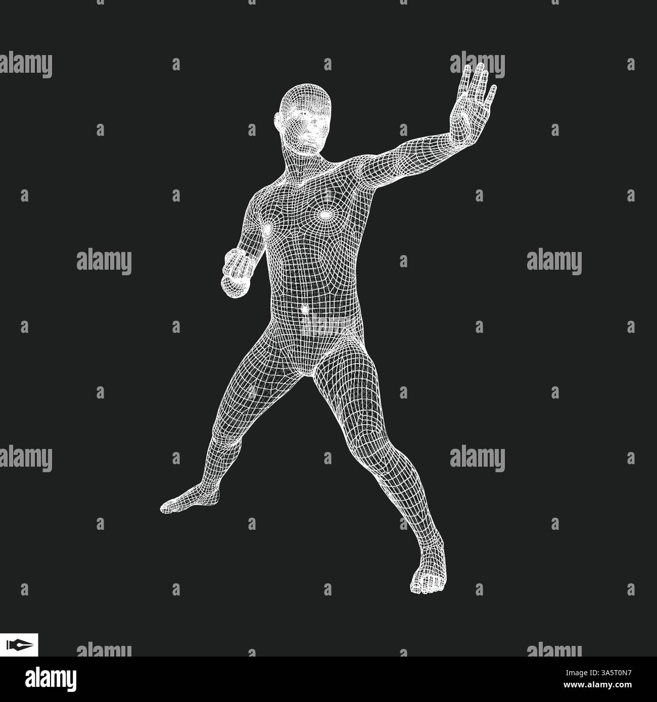 Vector man with hand up to stop. Human showing stop gesture. 3D model ...