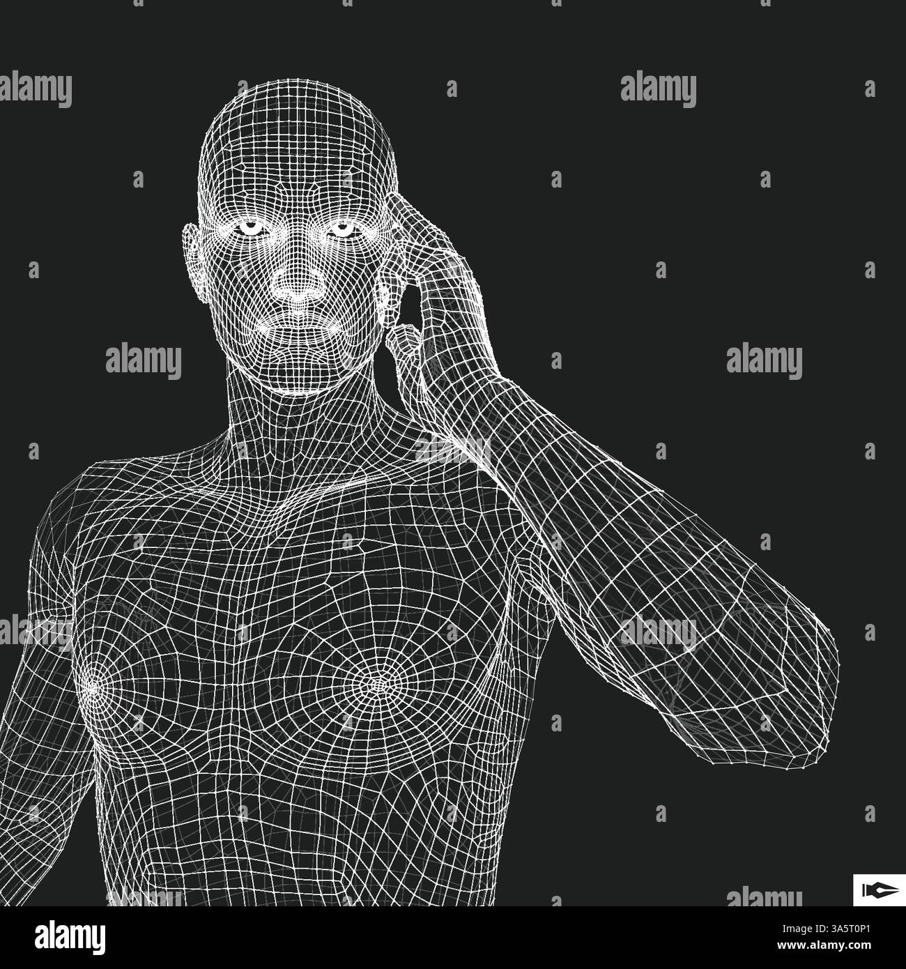 Man in a Thinker Pose. 3D Model of Man. Geometric Design. Business ...