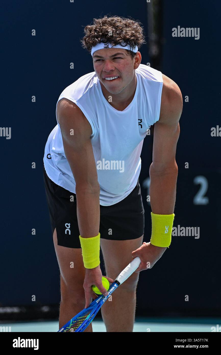 Mar 22, 2025; Miami Gardens, FL, USA; Ben Shelton of the United States ...