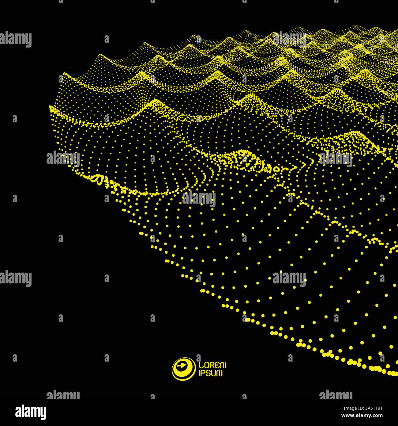 Array with Dynamic Particles. Flowing particle waves. Wavy Grid Background. 3d Abstract Vector ...