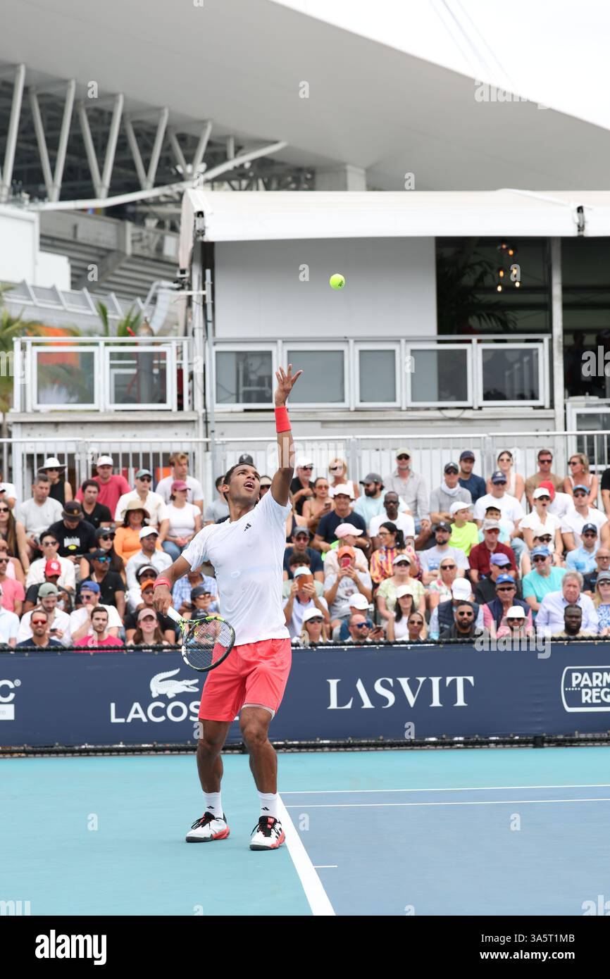 MIAMI GARDENS, FLORIDA - MARCH 23: Felix Auger Aliassime during Day 6 of the Miami Open at Hard ...