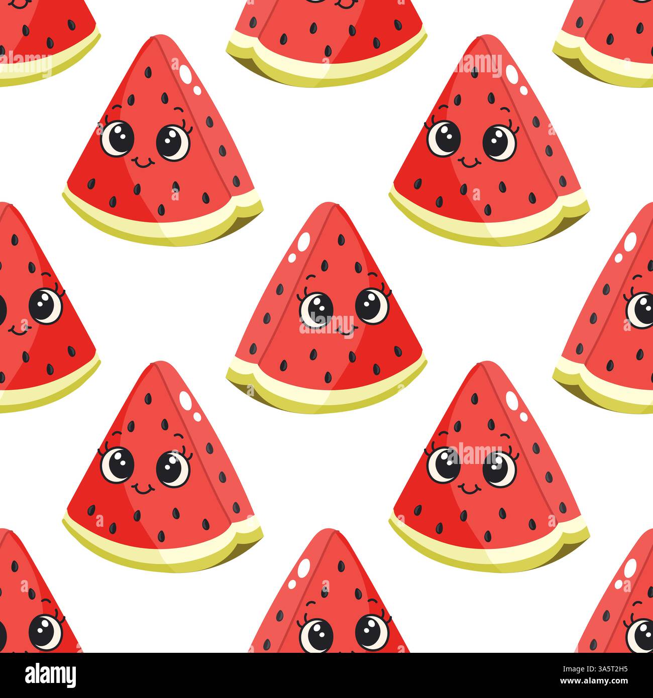 Cute Watermelon Seamless Pattern with Smiling Cartoon Faces Stock ...