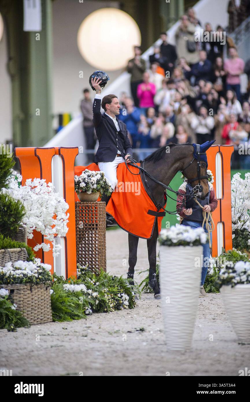 Simon DELESTRE (FRA) riding CAYMAN JOLLY JUMPER during the Saut Hermes 2025, Jumping ...