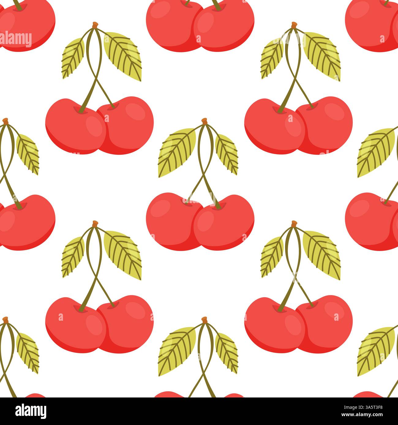 Seamless Cherry Pattern with Cute Kawaii Cartoon Style Fruits Stock ...