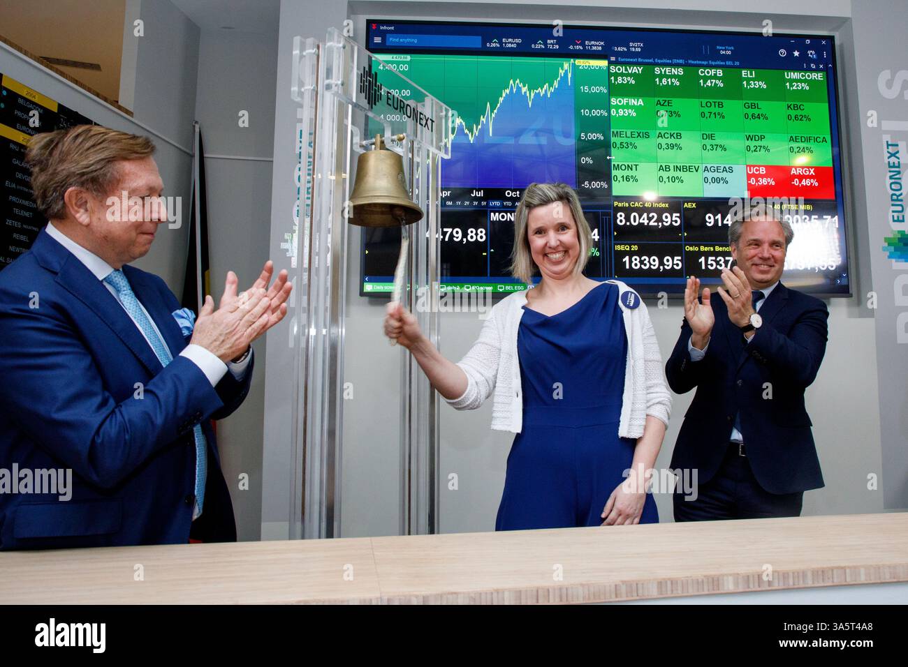 Brussels, Belgium. 24th Mar, 2025. Dirk de Pauw, Jo de Wolf, Els Veraecke and NYSE Euronext ...