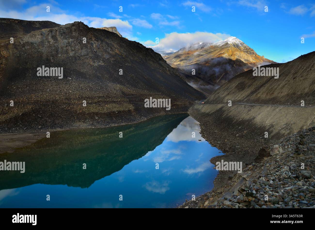 Lake on Baralacha la pass, 4892 m, high altitude Manali-Leh Highway in ...