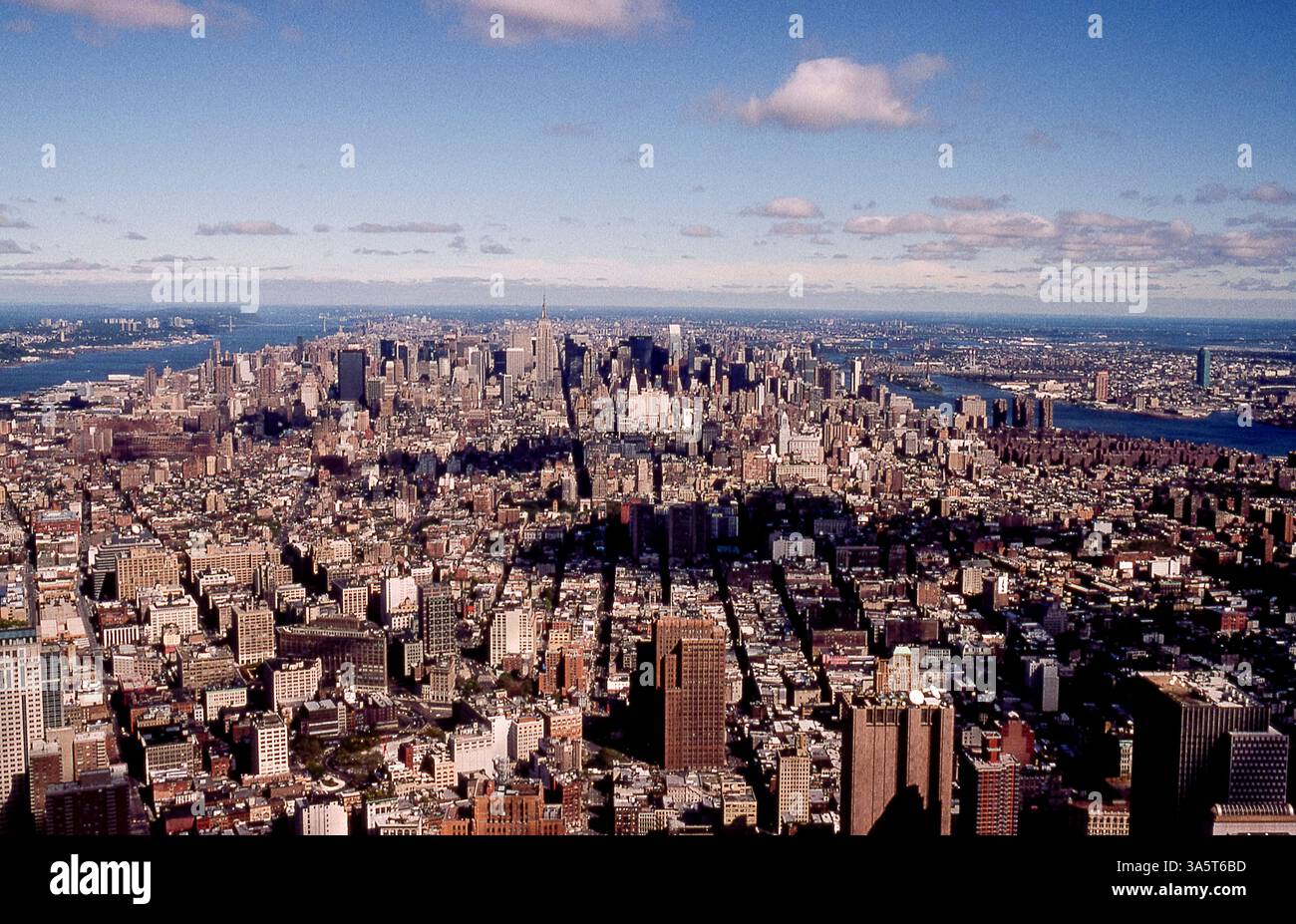 View from the top of the World Trade Center down Manhattan Island ...