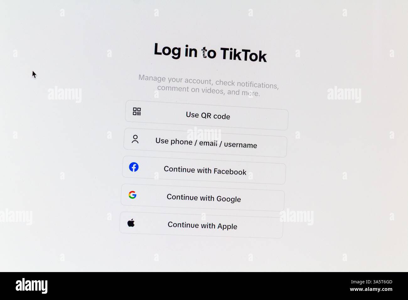 Log in to TikTok login page with list of options on website Stock Photo ...