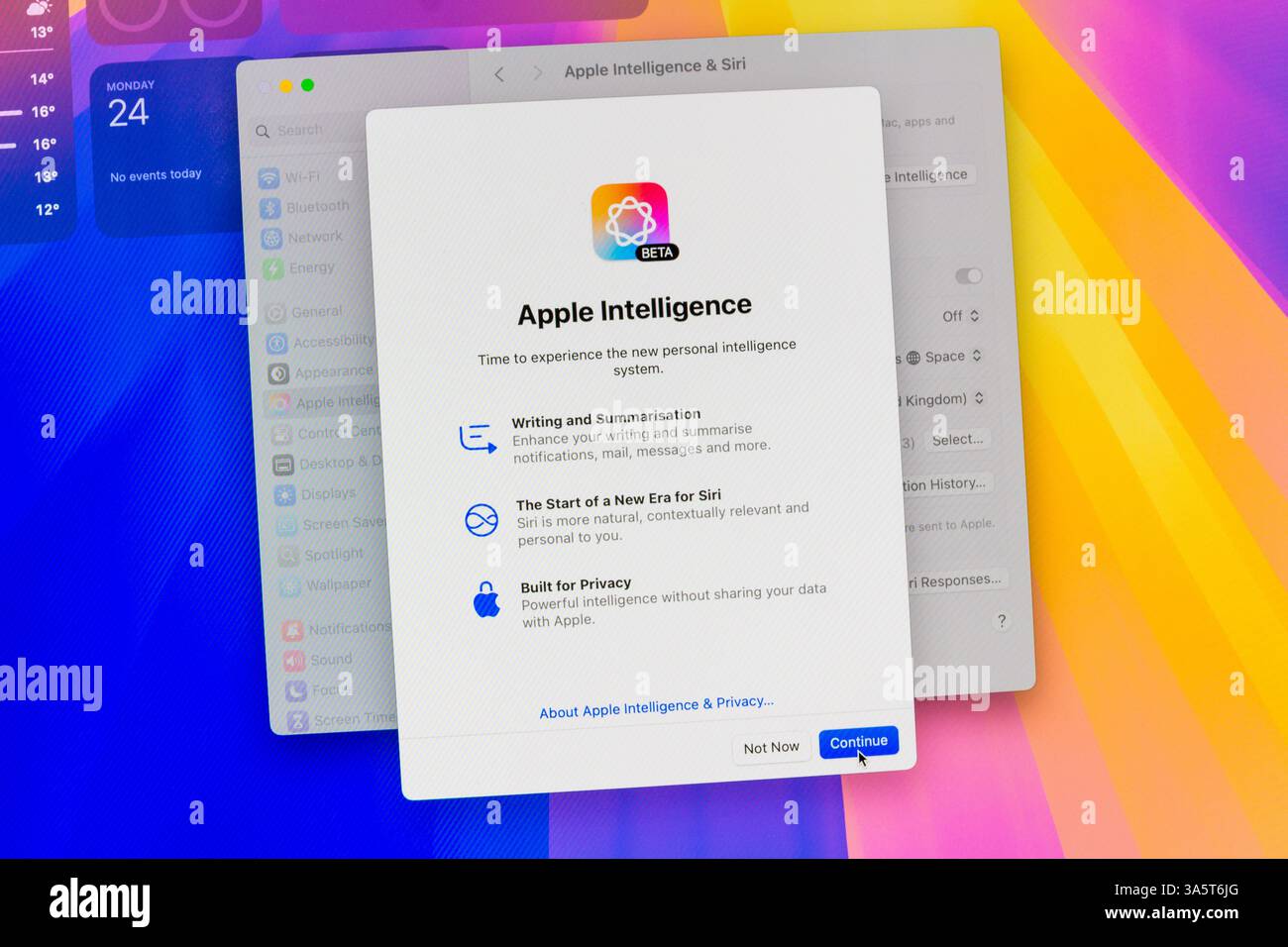 Apple imac computer screen with Apple Intelligence & Siri control panel ...