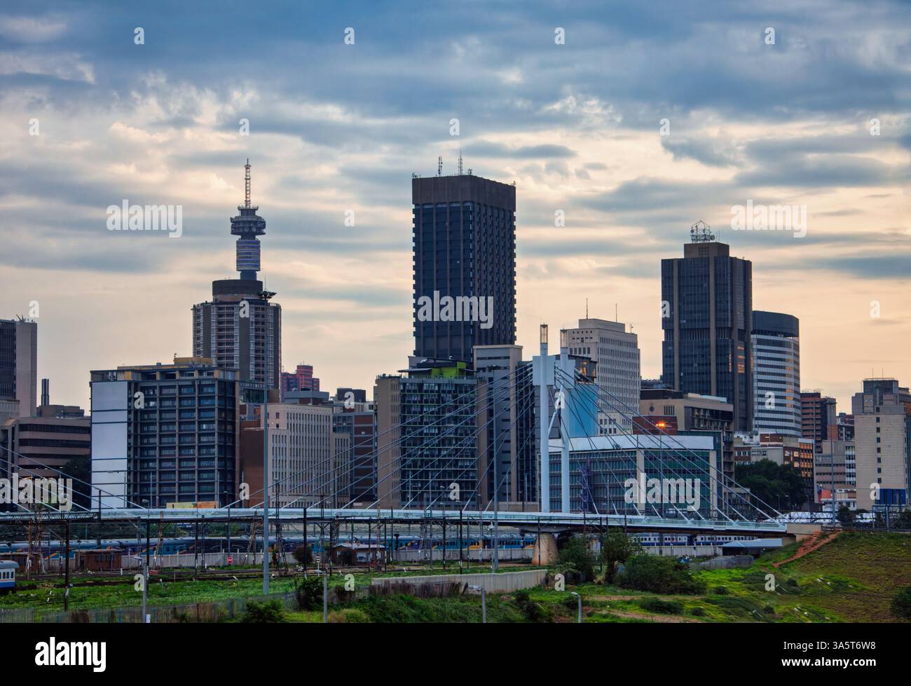 Johannesburg cityscape with Nelson Mandela bridge going over the ...
